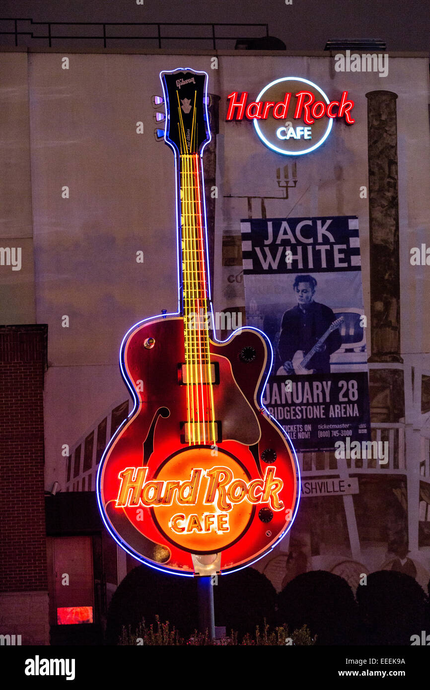 Neon sign for Hard Rock Cafe on lower Broadway in Nashville, TN Stock ...