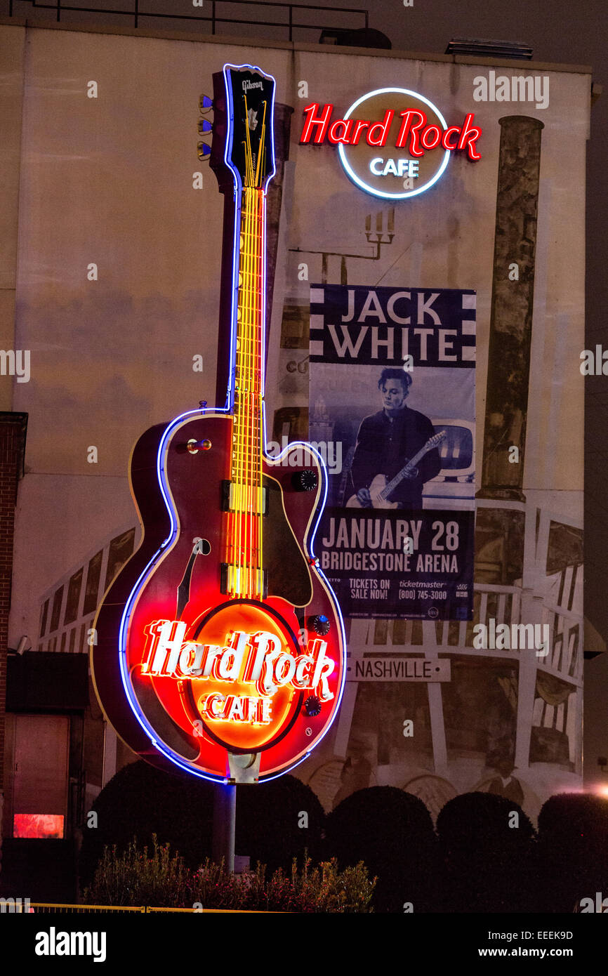 Neon sign for Hard Rock Cafe on lower Broadway in Nashville, TN Stock ...
