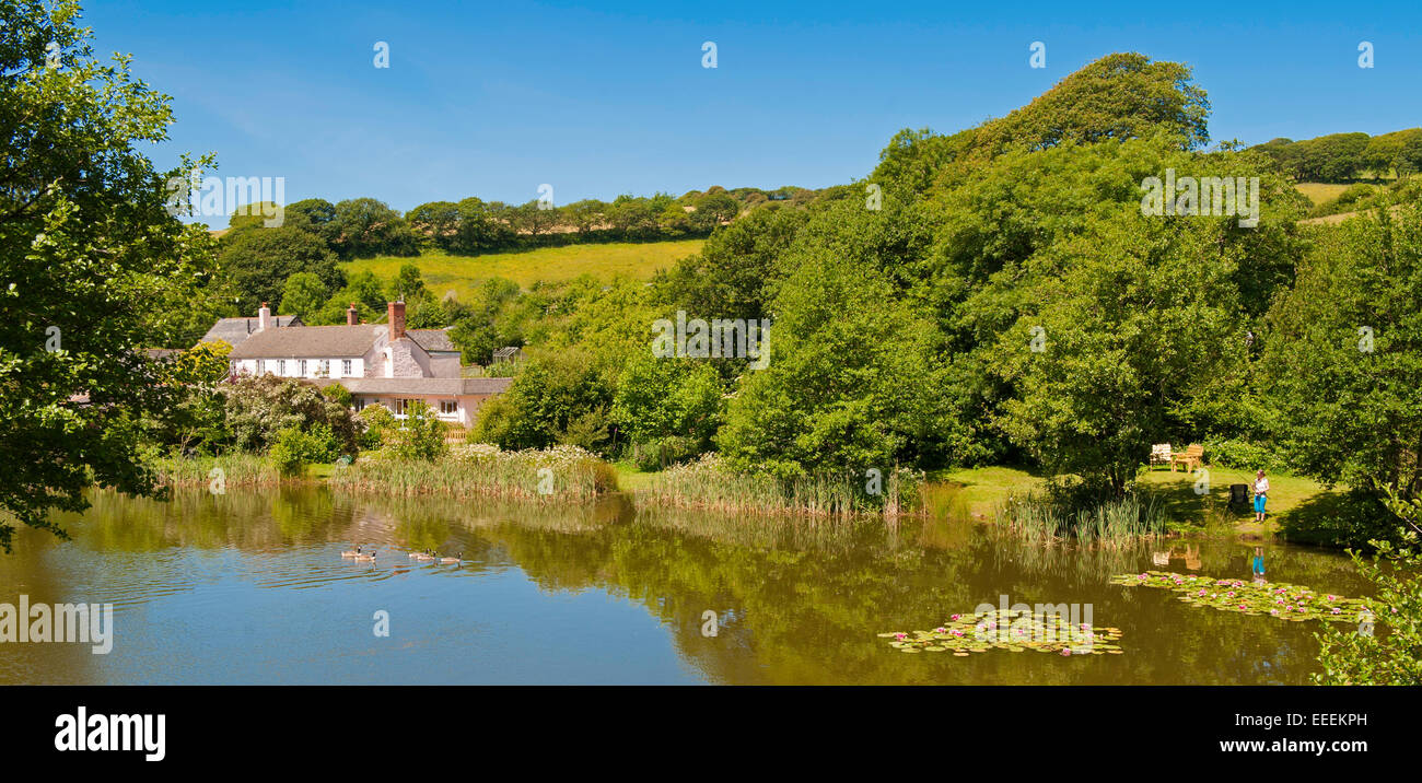 A beautiful farm with lake in the English countryside Stock Photo - Alamy