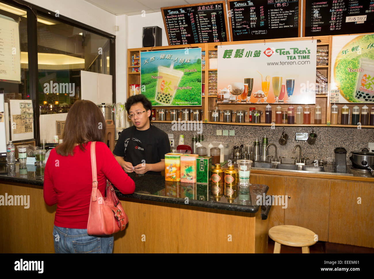 Asian-American woman, buying tea, Ten Ren Tea Company, Pacific East ...