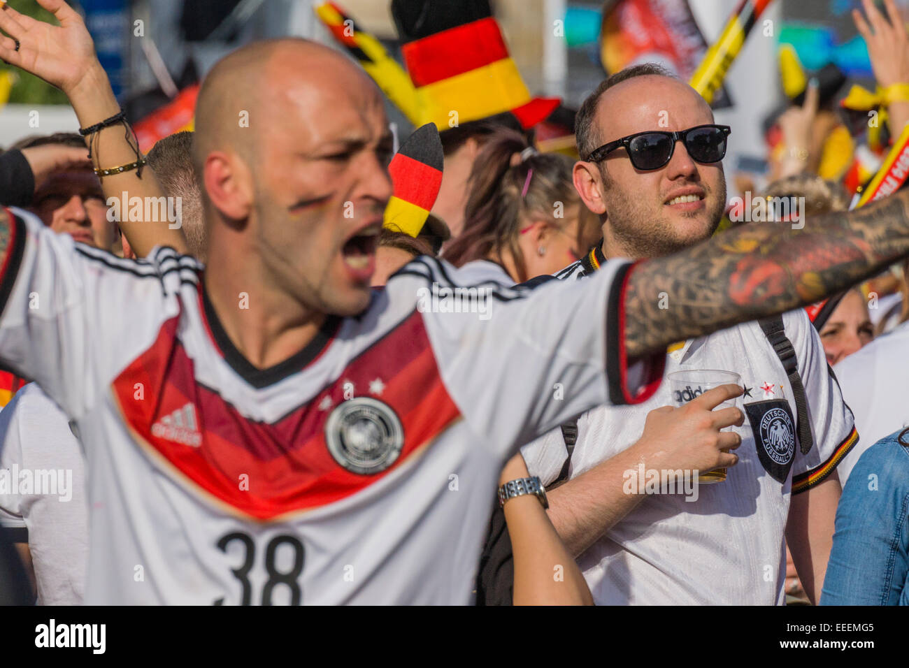 Fans celebrating at Brandenburg Gate the German football team at the ...
