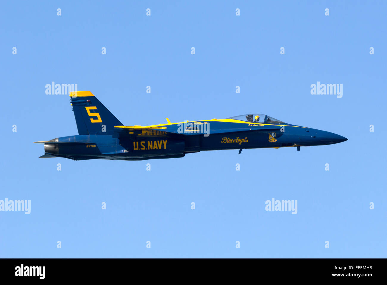 Blue Angels F/A-18 Hornet Lead Solo aircraft in flight Stock Photo - Alamy