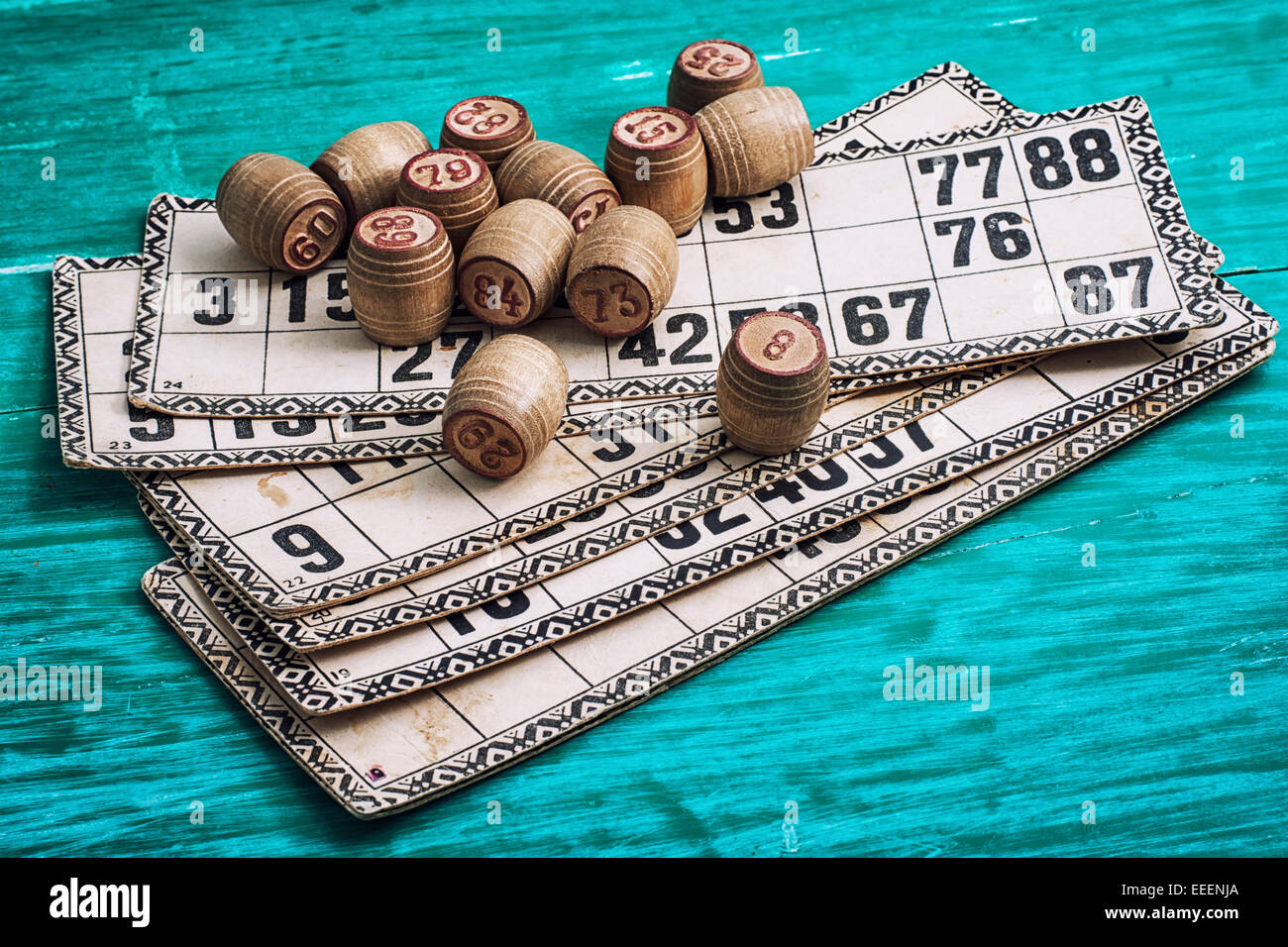 traditional legacy of the ancient Board game Lotto on wooden background ...