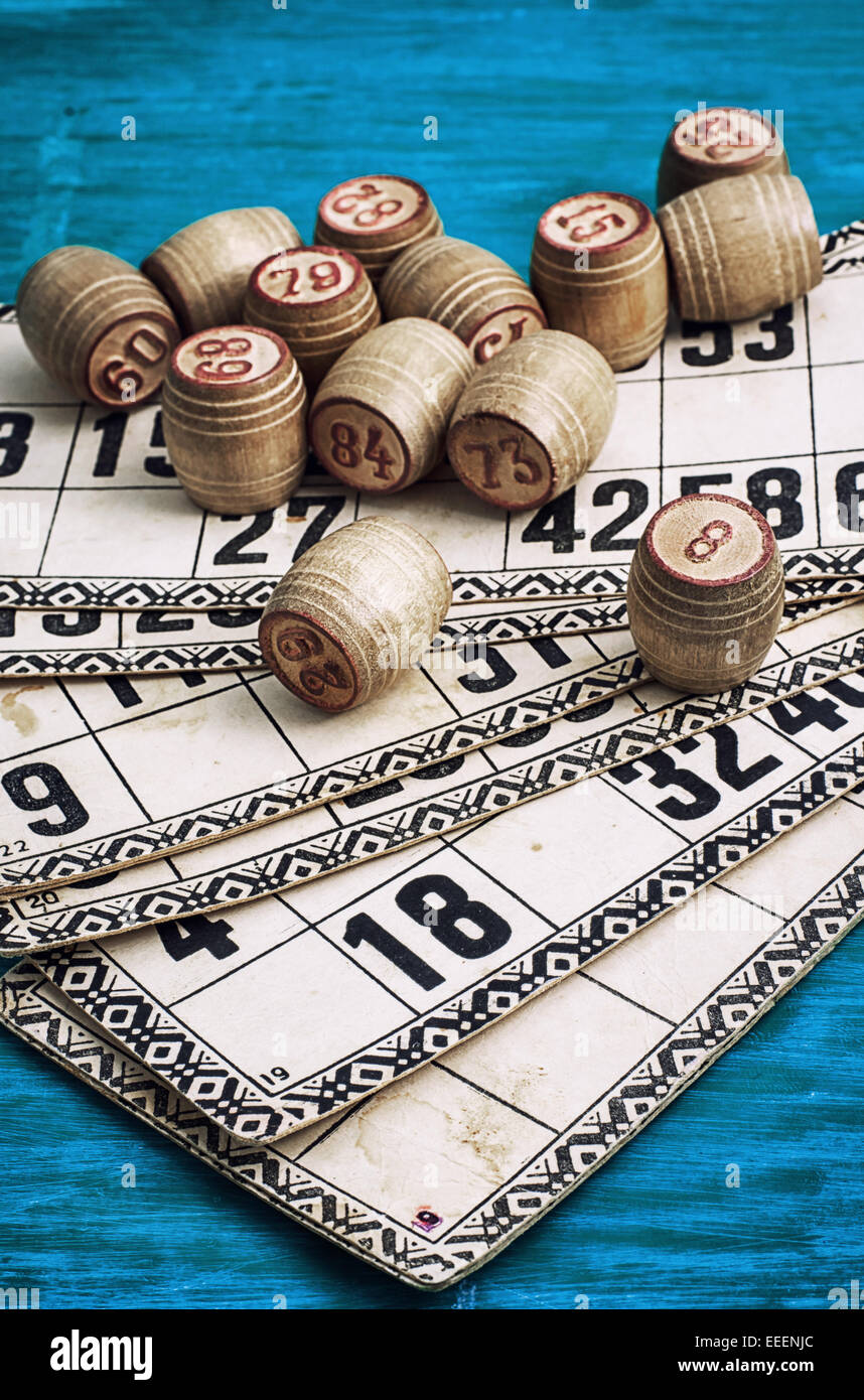 traditional legacy of the ancient Board game Lotto on wooden background ...