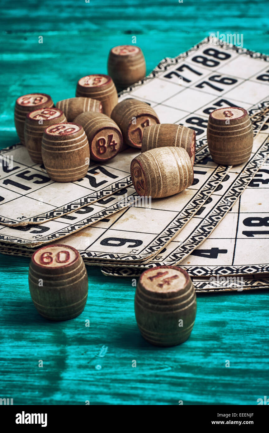 traditional legacy of the ancient Board game Lotto on wooden background ...