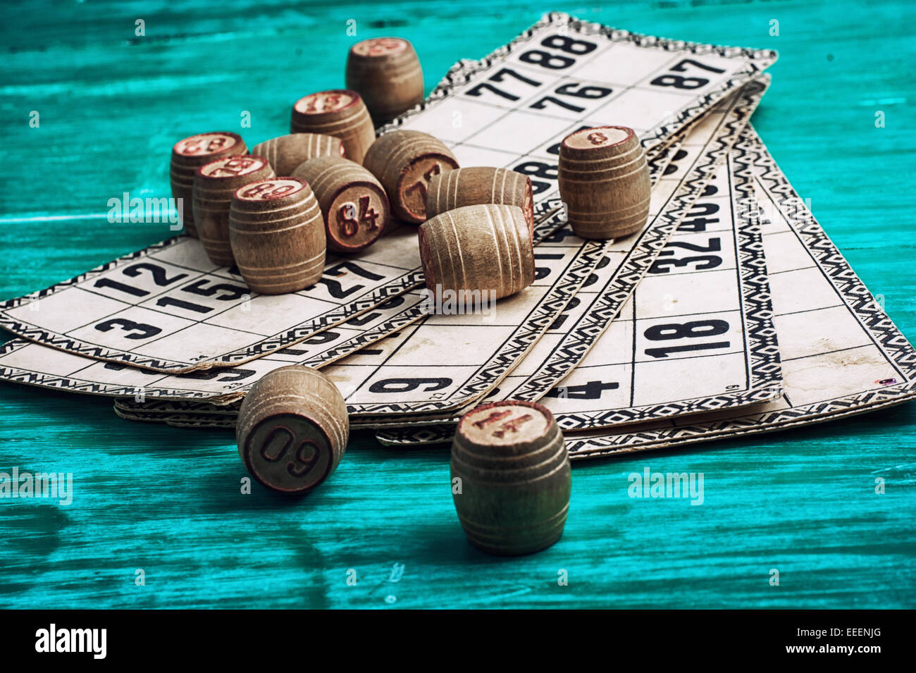 traditional legacy of the ancient Board game Lotto on wooden background ...