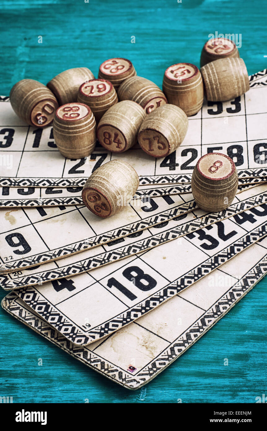 traditional legacy of the ancient Board game Lotto on wooden background ...