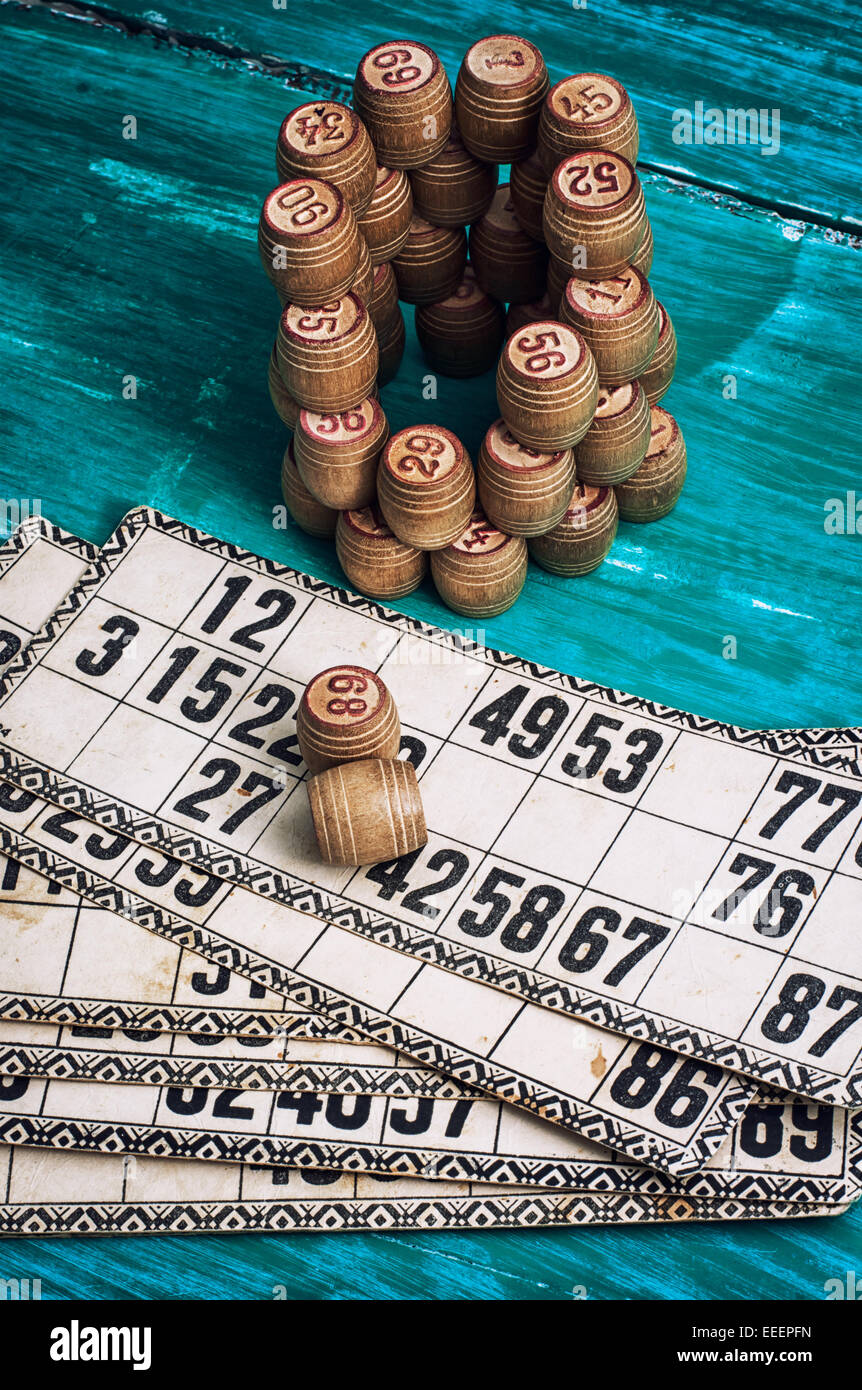 traditional legacy of the ancient Board game Lotto on wooden background ...