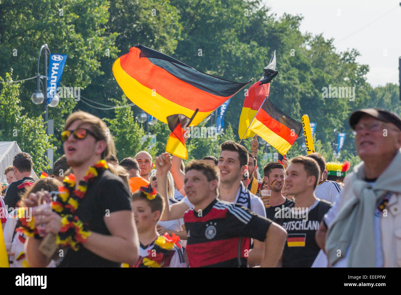 Fans celebrating at Brandenburg Gate the German football team at the ...