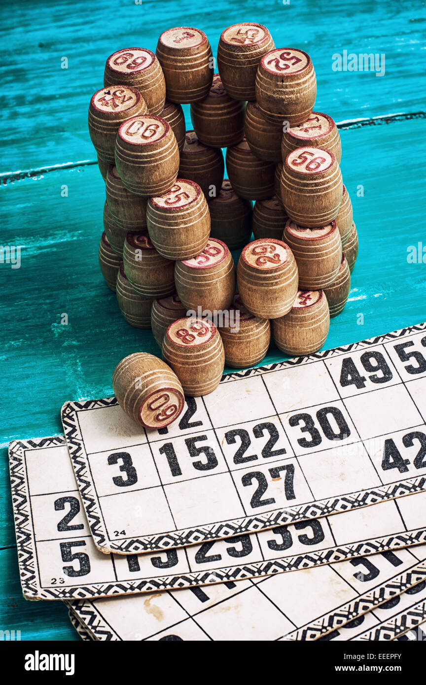 traditional legacy of the ancient Board game Lotto on wooden background ...