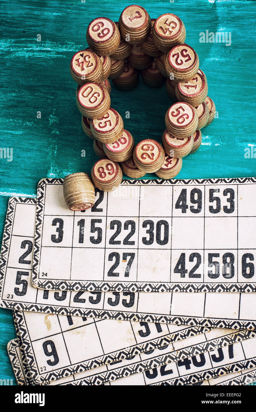 traditional legacy of the ancient Board game Lotto on wooden background ...