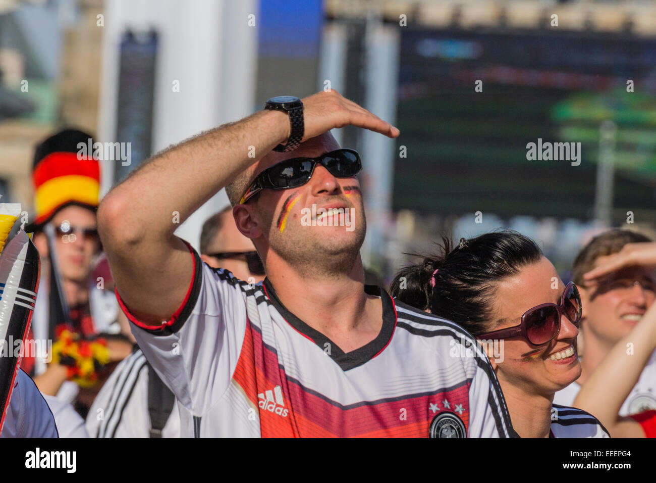 Fans celebrating at Brandenburg Gate the German football team at the ...
