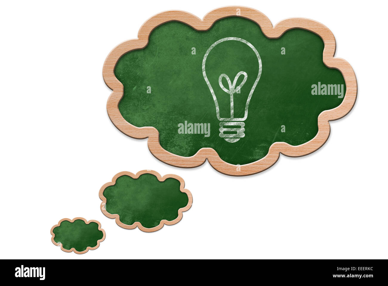 Light Bulb drawn on a Blackboard in thought bubble shape with wooden ...