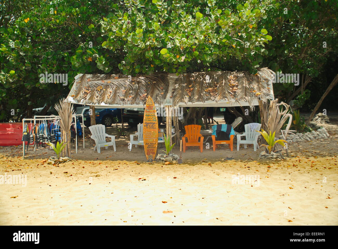 Beach side palapa shack with surfboards and kayaks for rent on St ...
