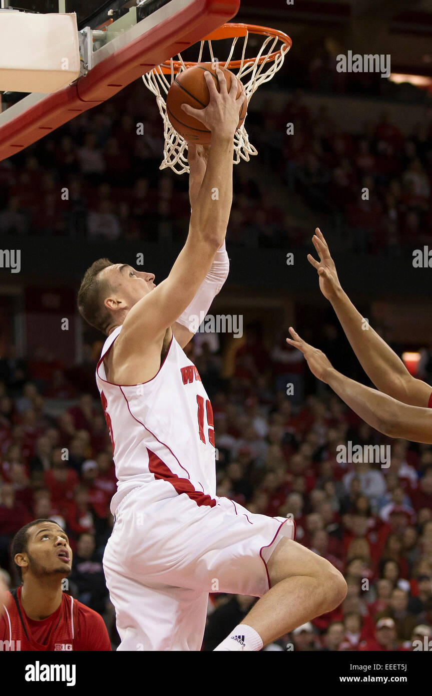 January 15, 2015: Wisconsin Badgers forward Sam Dekker #15 goes up for ...