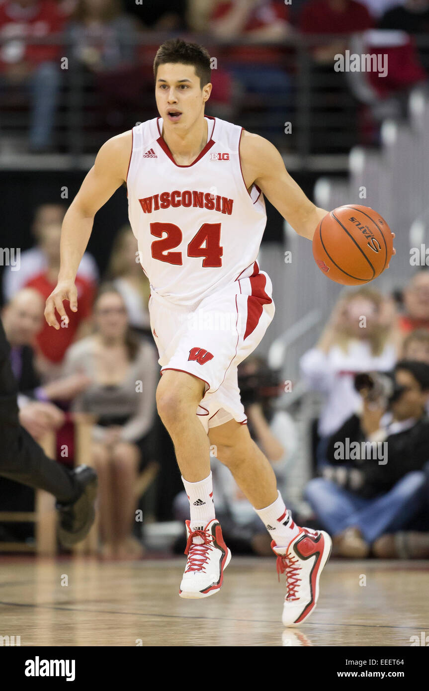 January 15, 2015: Wisconsin Badgers guard Bronson Koenig #24 dribbles ...