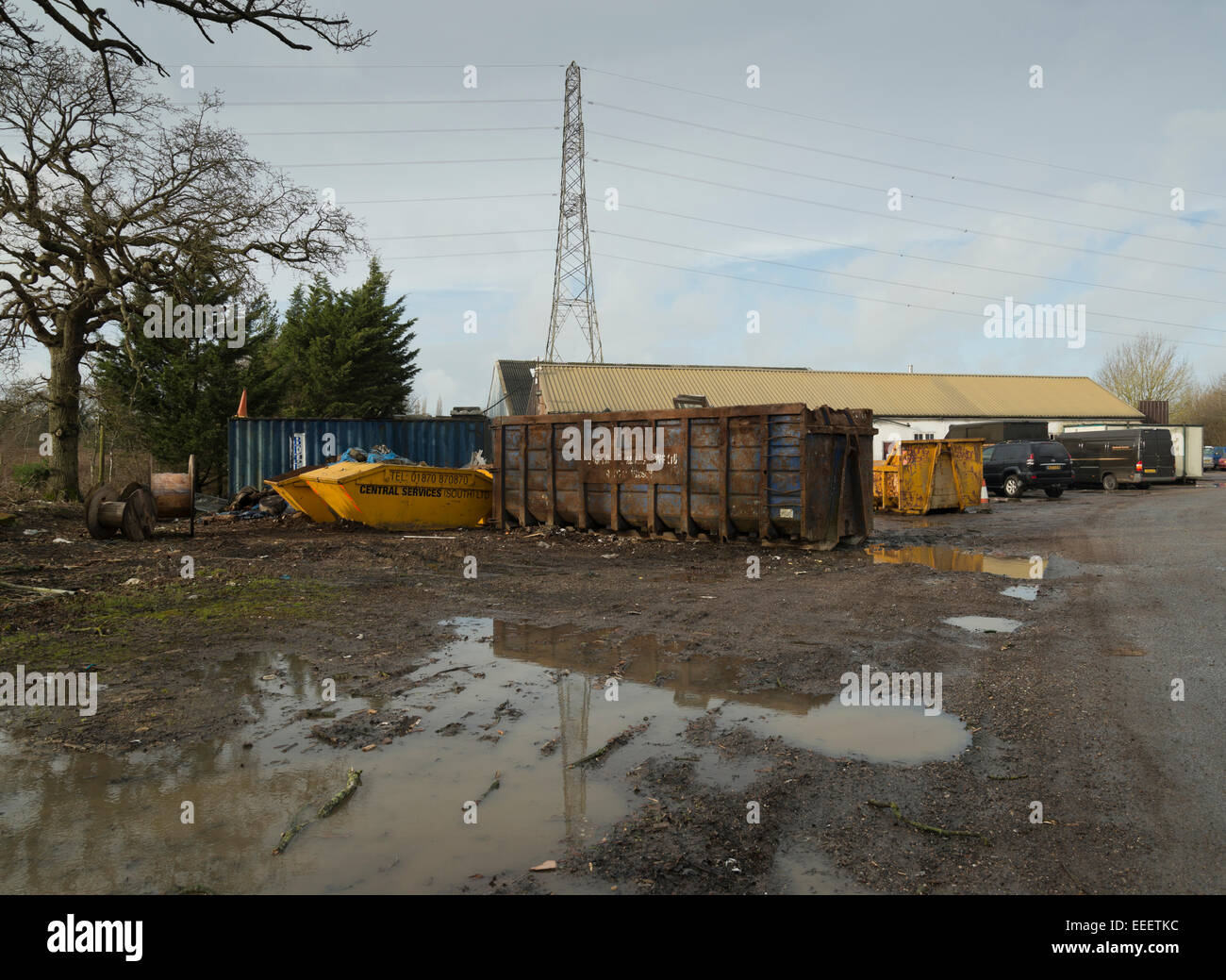 wet muddy Industrial estate landscape in winter Stock Photo - Alamy