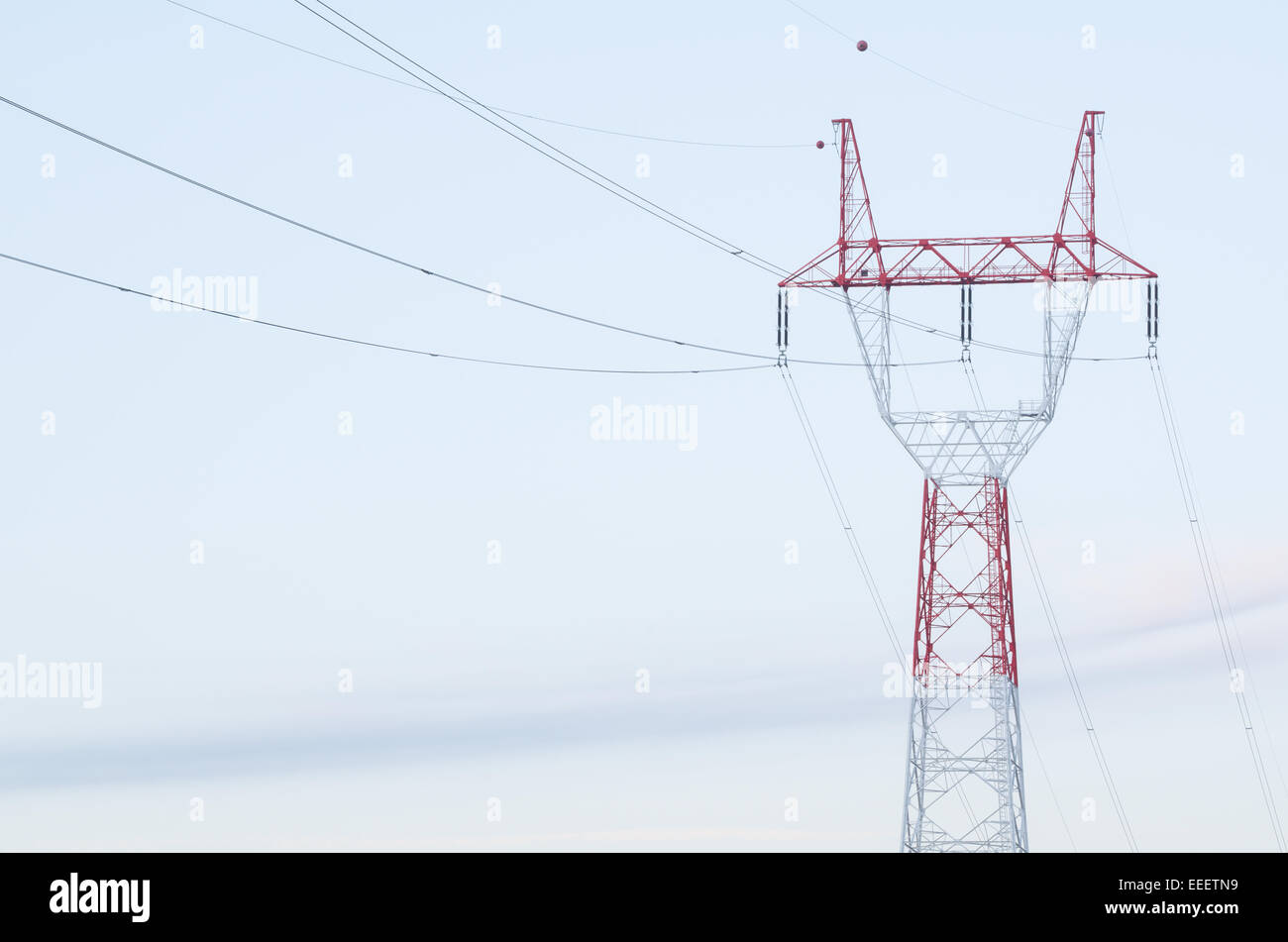 Red and White Electricity Pylon Closeup with Clear Sky Stock Photo - Alamy