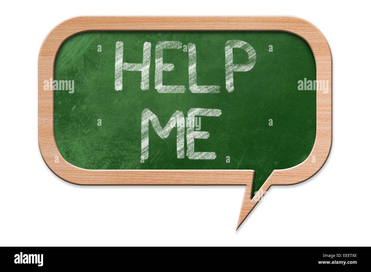 Help me written on a Blackboard in speech bubble shape with wooden ...