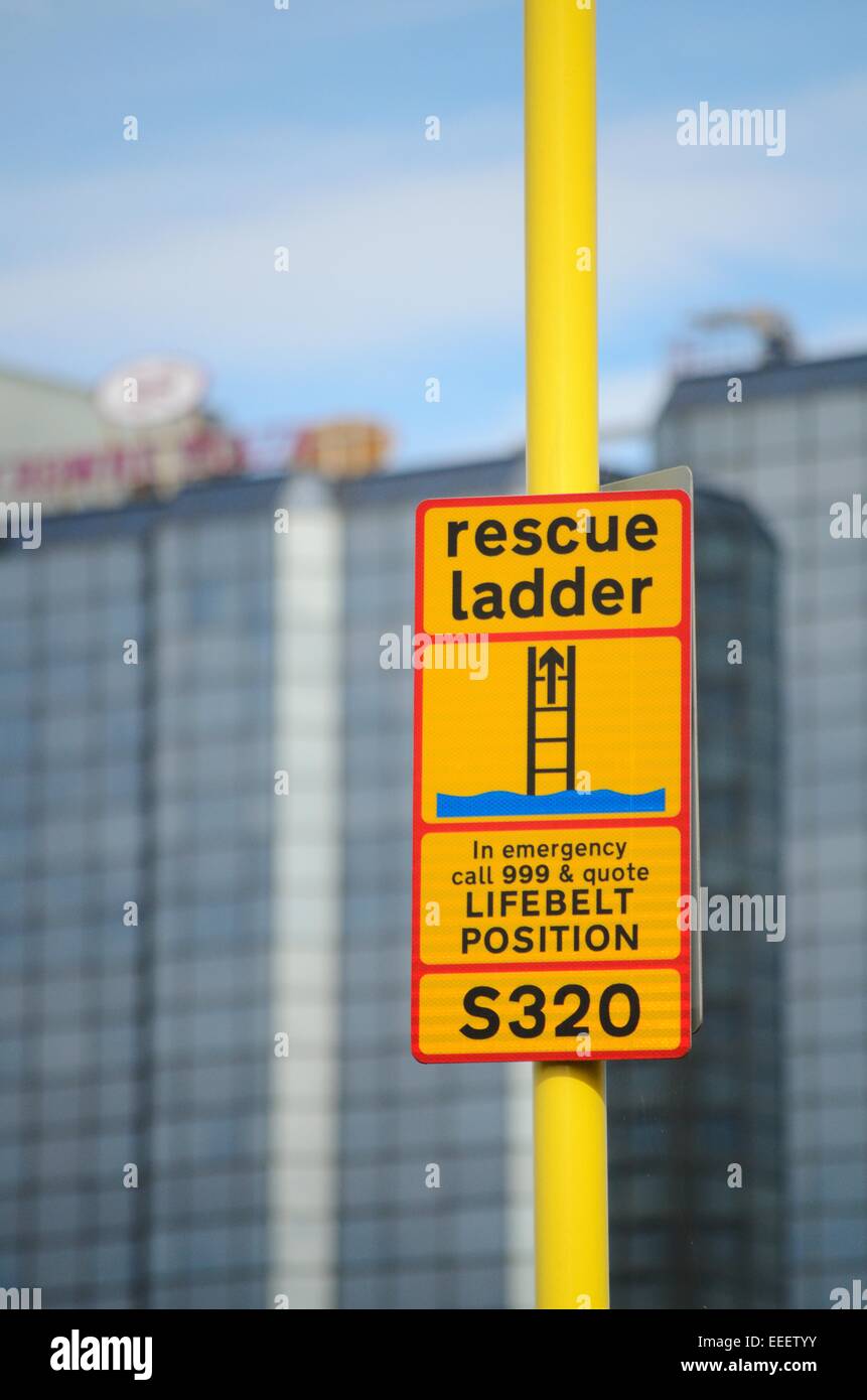 Rescue ladder sign at Pacific Quay in Glasgow, Scotland Stock Photo - Alamy