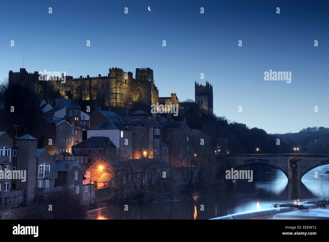 Durham just before sunrise. The Castle, Cathedral, Framwellgate Bridge ...