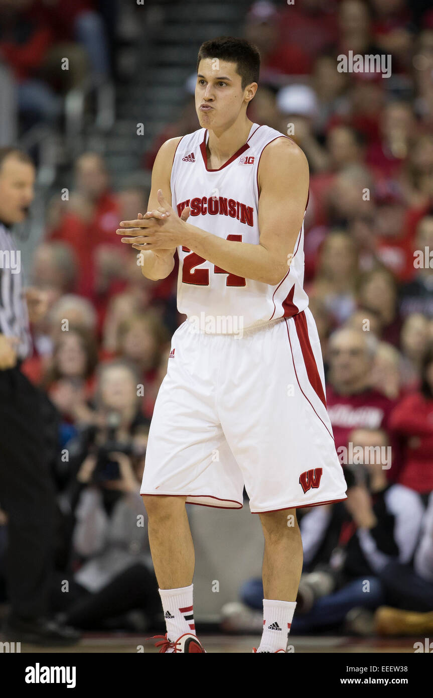 January 15, 2015: Wisconsin Badgers guard Bronson Koenig #24 claps his ...
