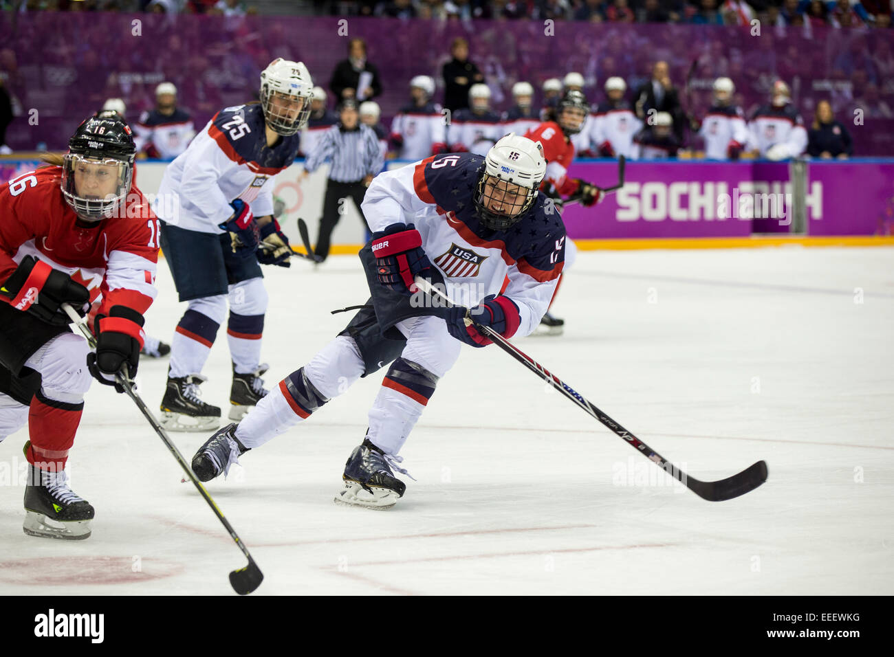Anne Schleper (USA) during a game vs. Canada at the Olympic Winter ...