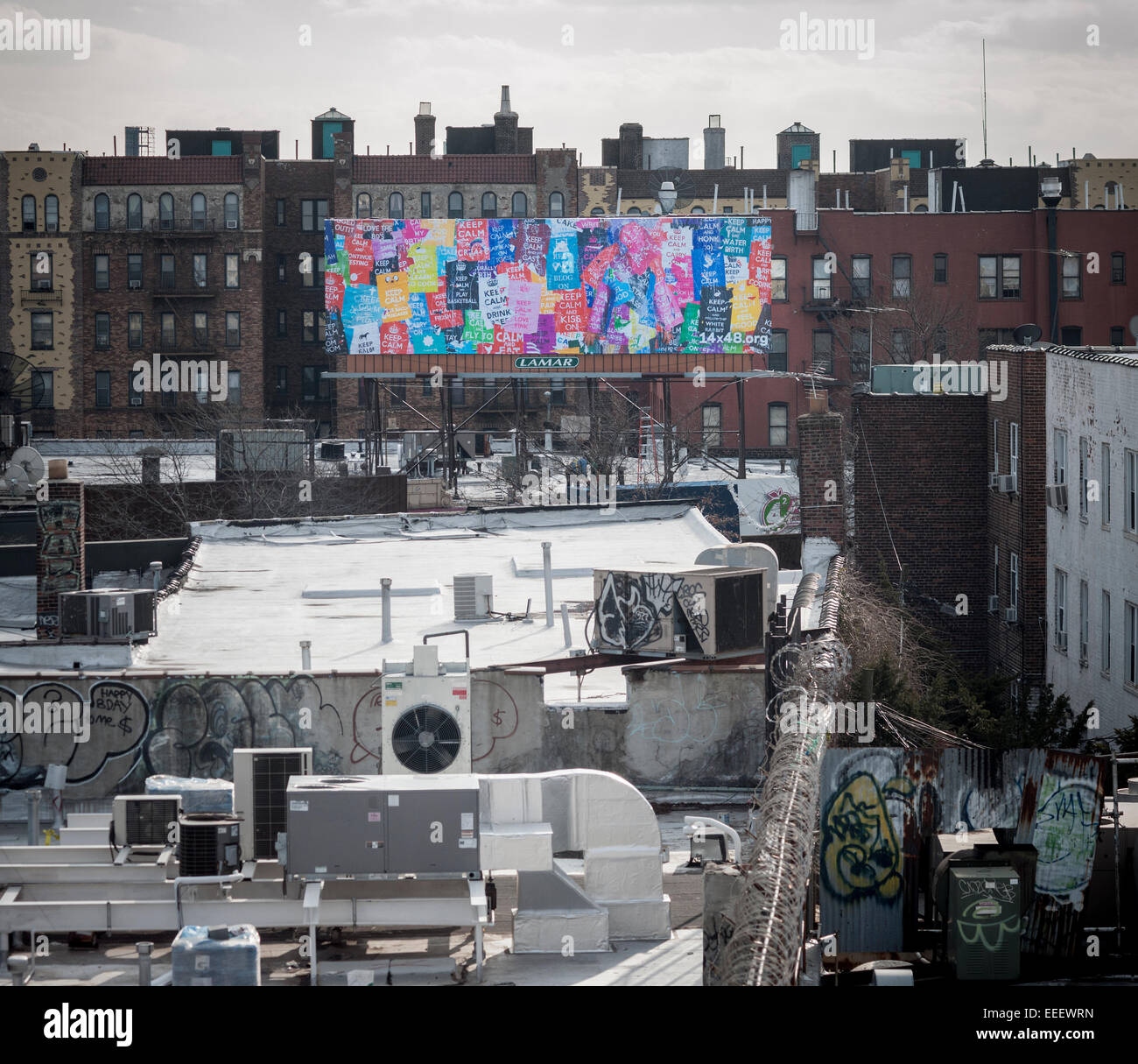 New York, USA. 16th Jan, 2015. The "Keep Calm Billboard" in Sunnyside ...