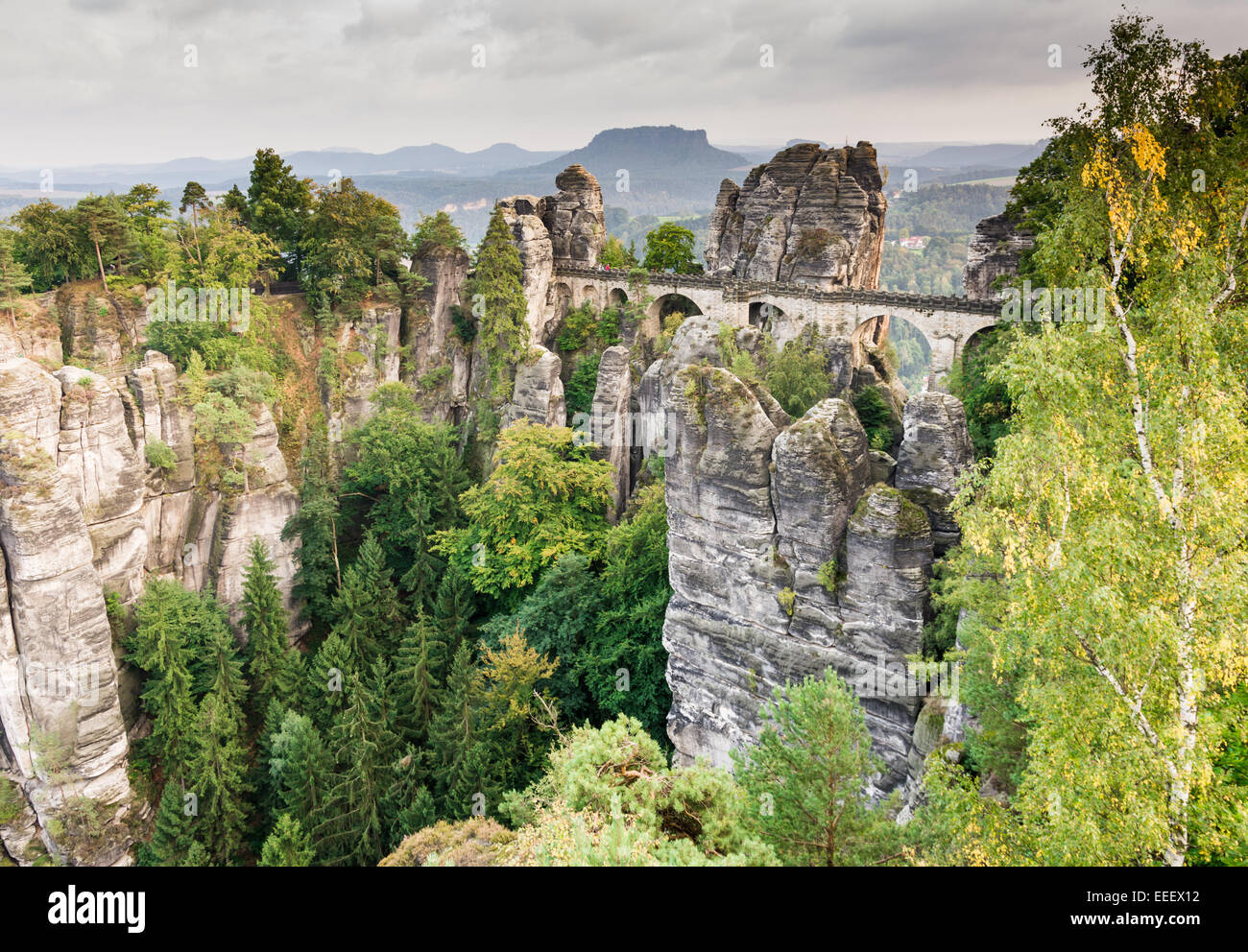 The Bastei bridge in the Elbe Sandstone Mountains in Saxony (Germany ...