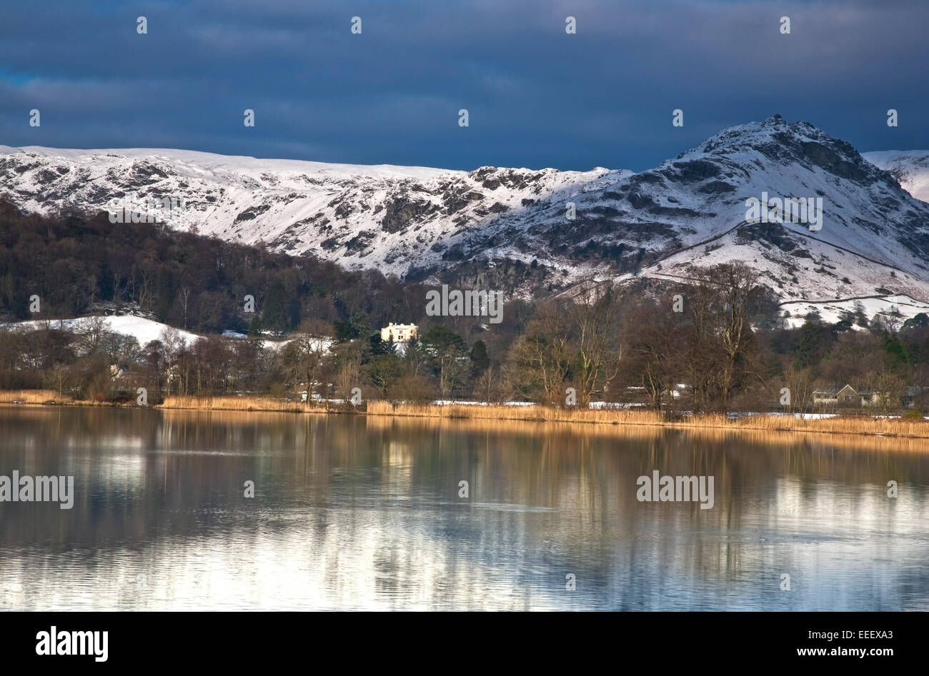 Grasmere in the snow, Lake District, Cumbria. England UK Stock Photo ...