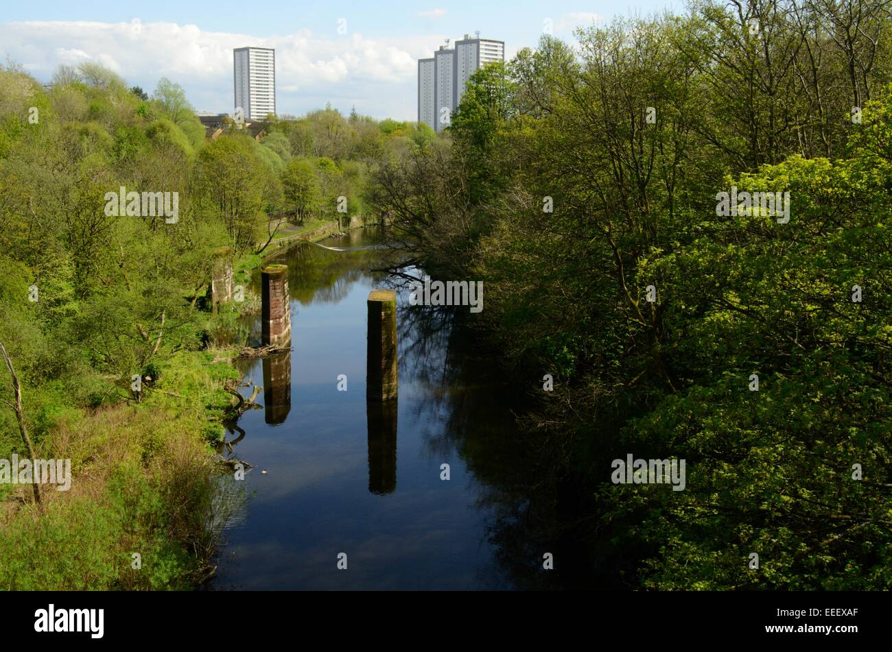 High rise flats and the River Kelvin from the Kelvin Aqueduct on the ...