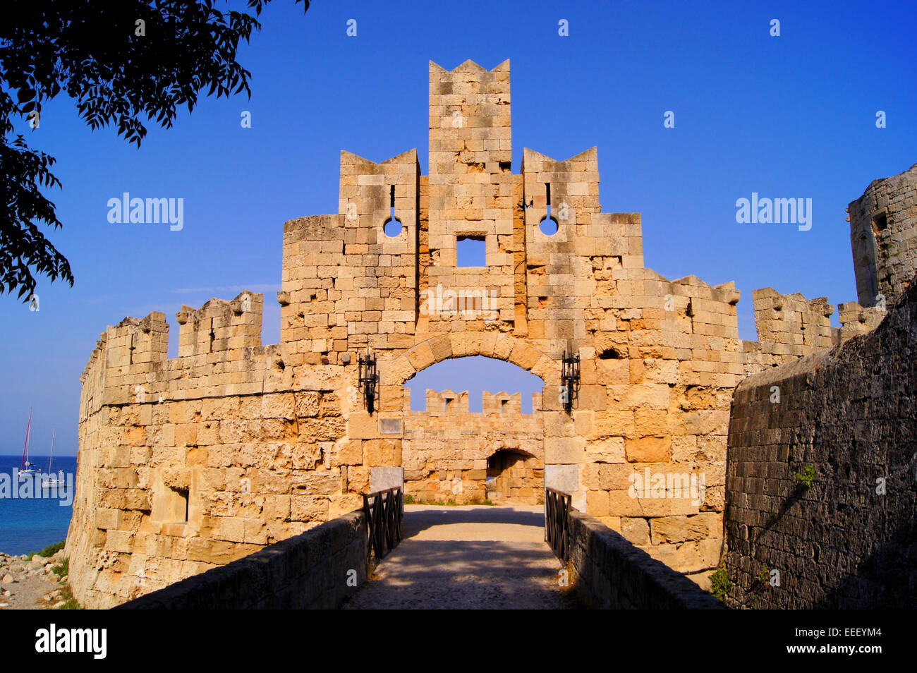 Rhodes, Greece - ancient gate in the defensive walls of the old town ...