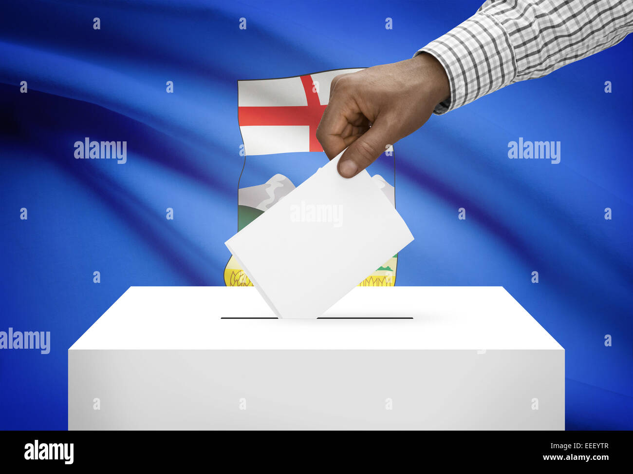 Voting concept - Ballot box with Canadian province flag on background ...