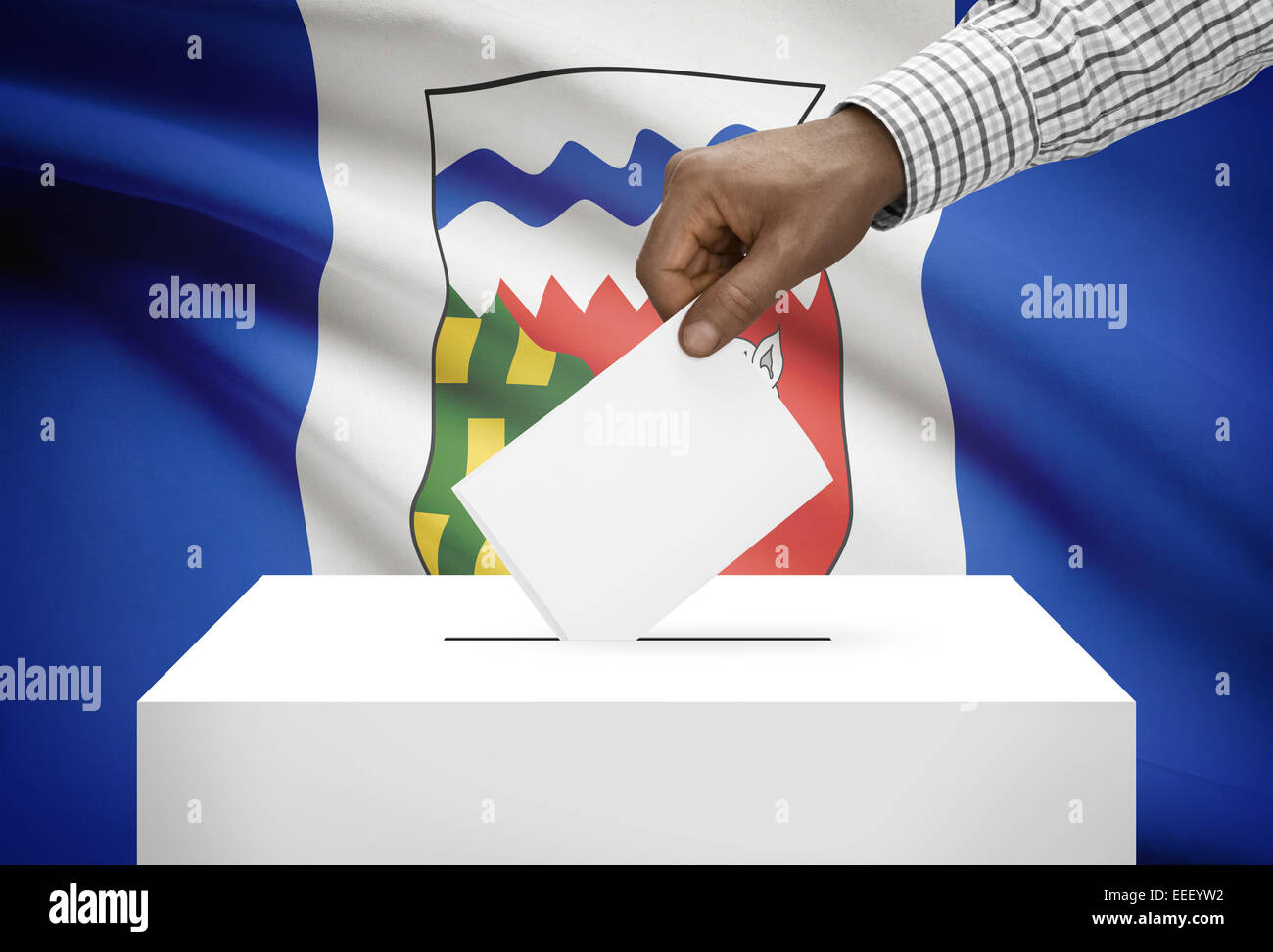 Voting concept - Ballot box with Canadian province flag on background ...