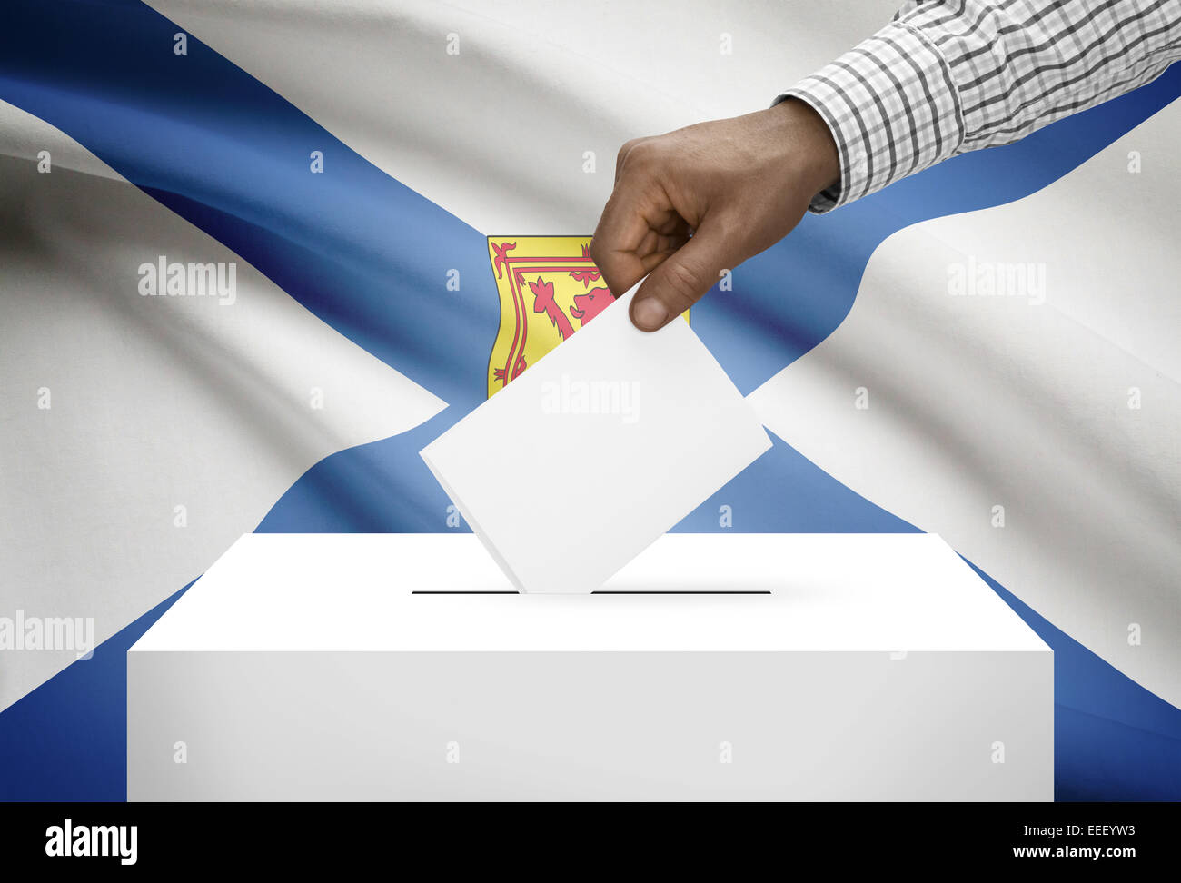 Voting concept - Ballot box with Canadian province flag on background ...