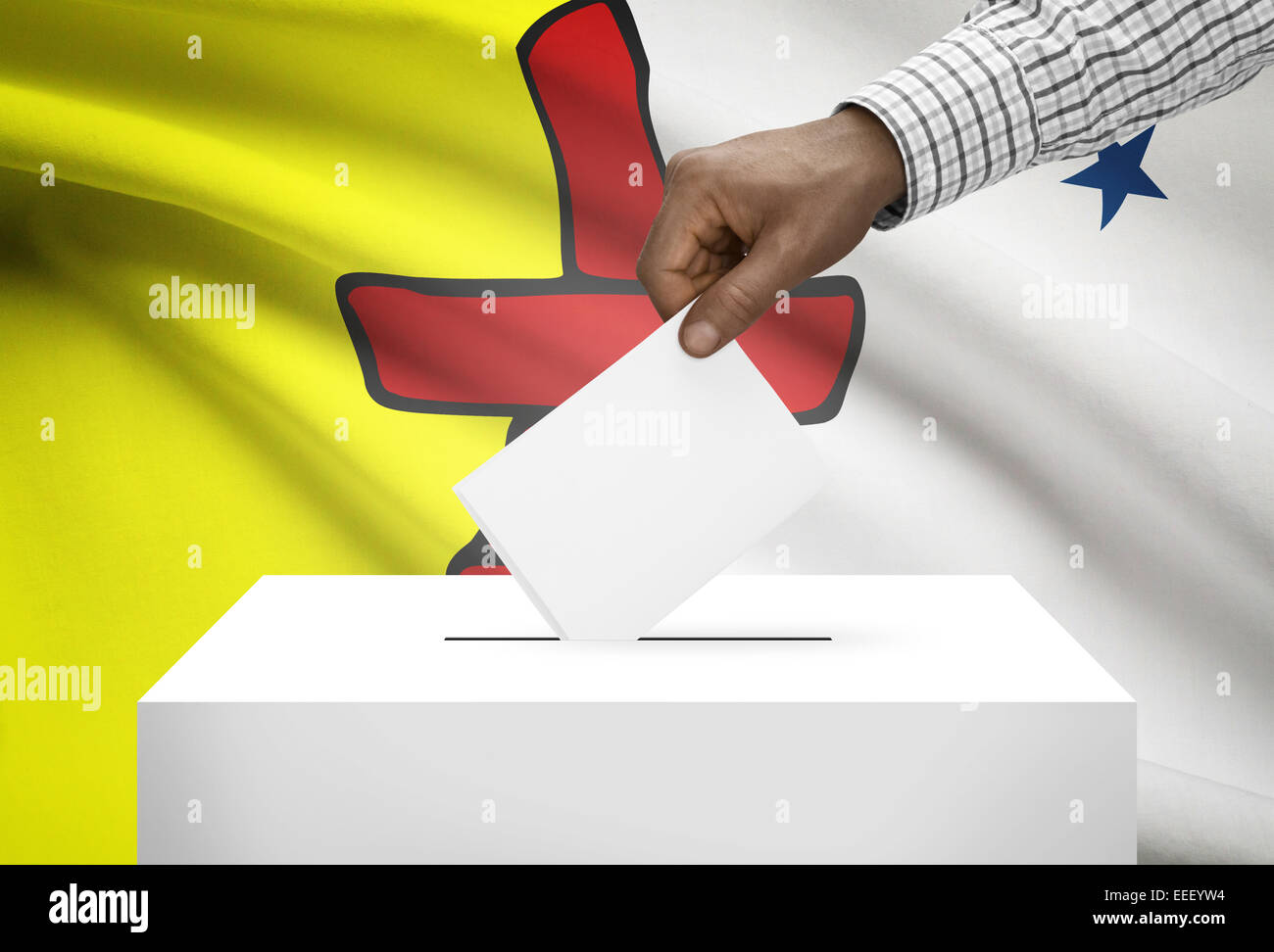 Voting concept - Ballot box with Canadian province flag on background ...