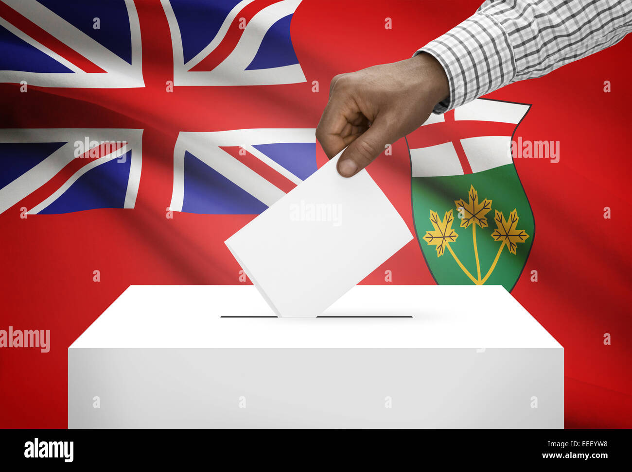 Voting concept - Ballot box with Canadian province flag on background ...