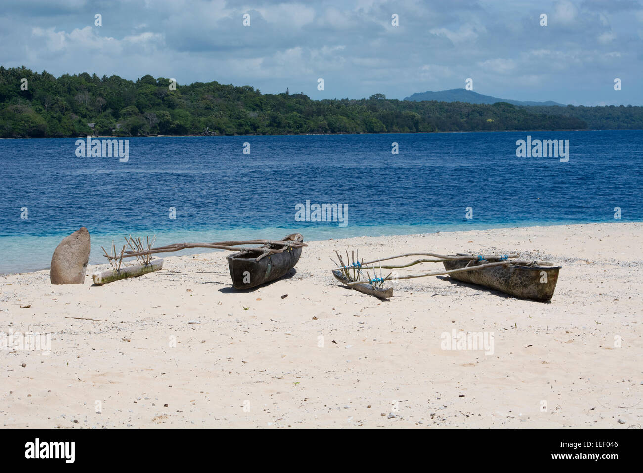 Melanesia, Vanuatu, Rano Island. Traditional wooden dugout canoes on ...