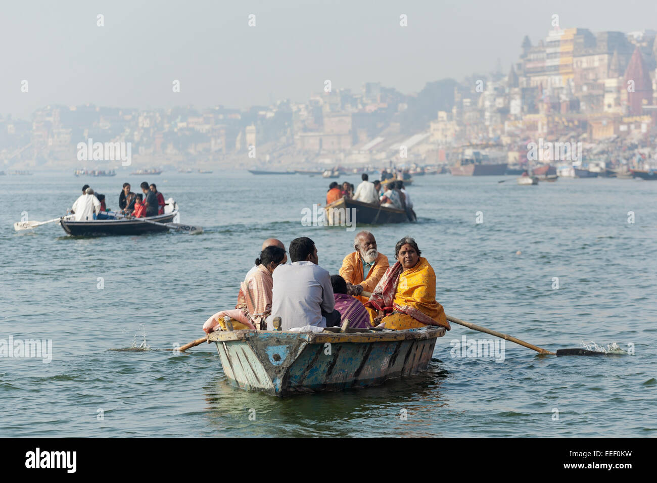 Varanasi, India. Row boats on the Ganges river Stock Photo - Alamy