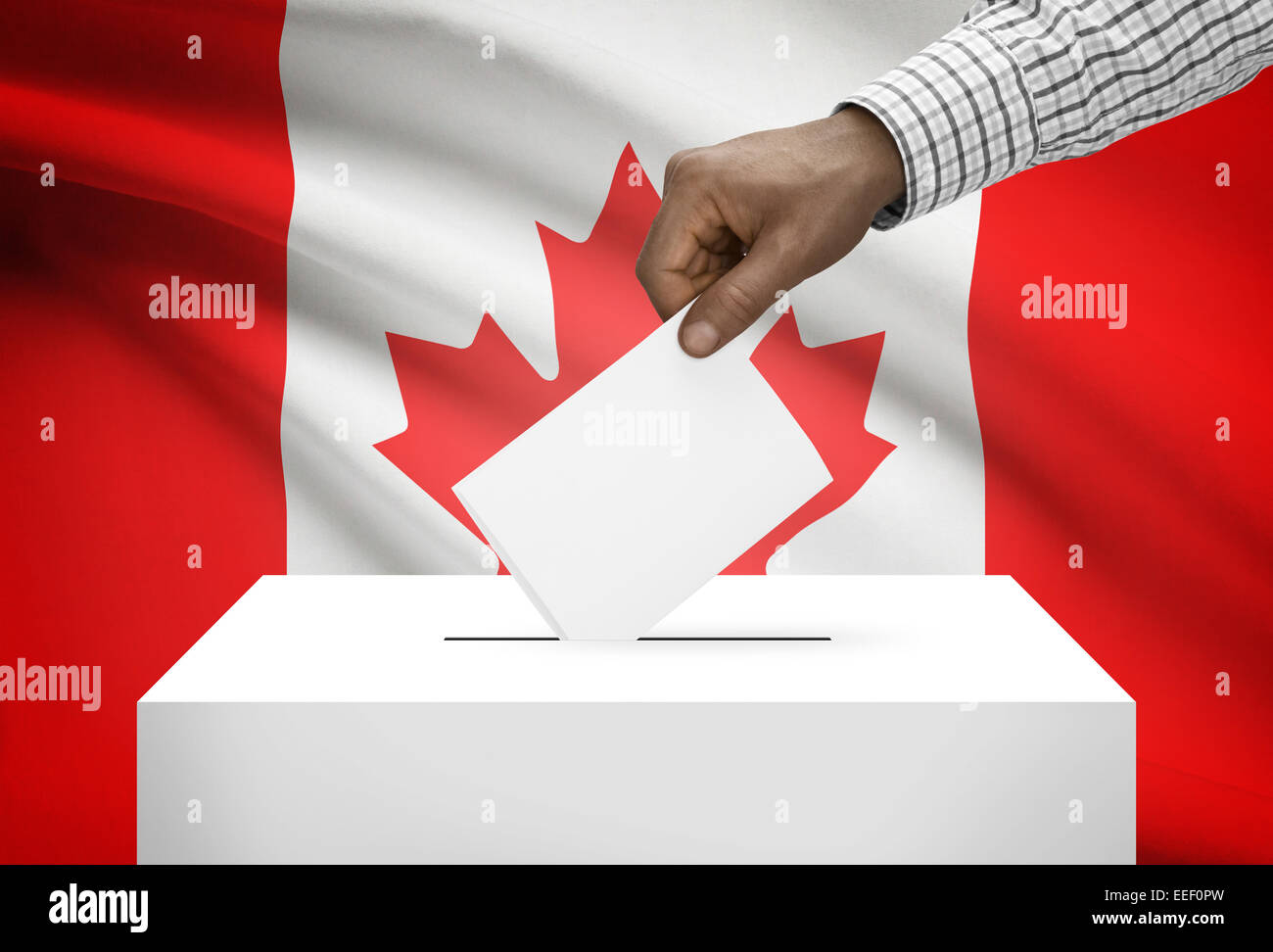Ballot box with national flag on background - Canada Stock Photo - Alamy