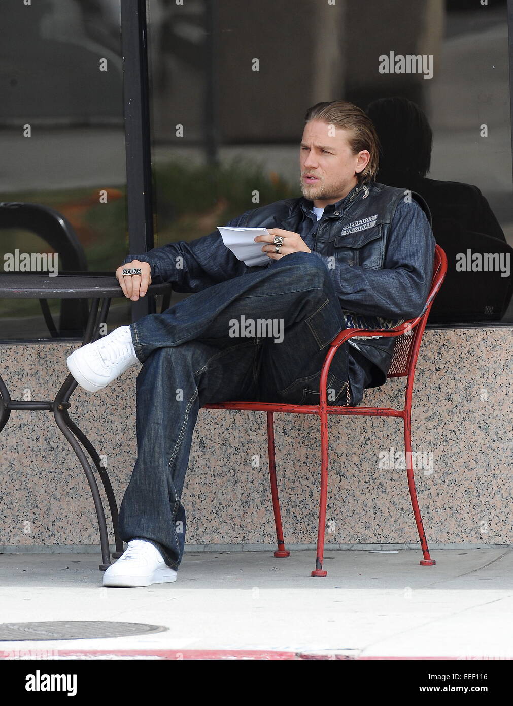 Actor Charlie Hunnam goes through his lines before filming a new ...