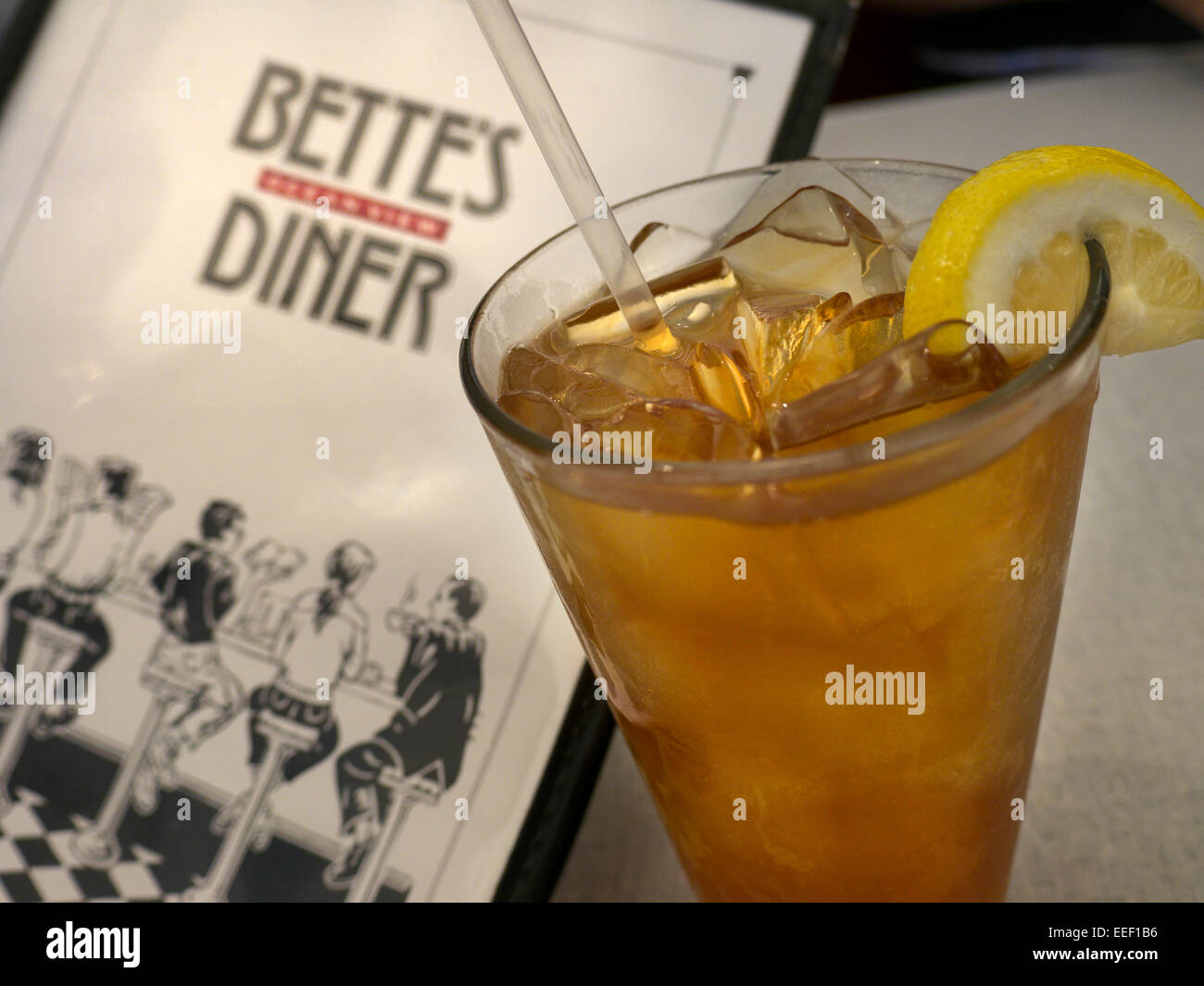 ICED TEA STRAW AMERICAN DINER MENU with Iced tea served in a typical ...