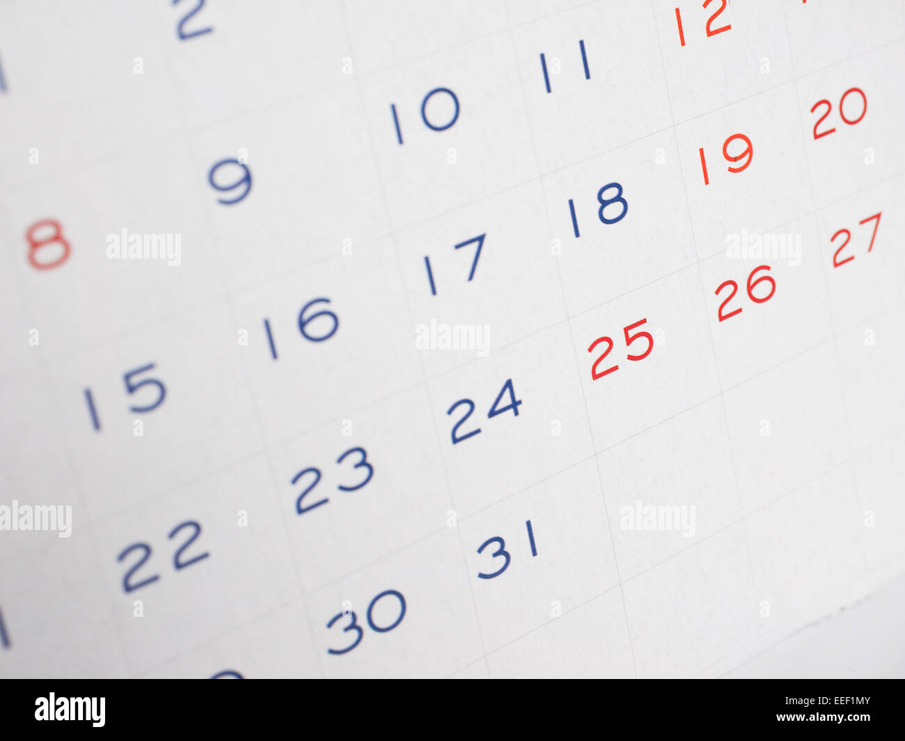 Detail of a calendar page with dates Stock Photo - Alamy