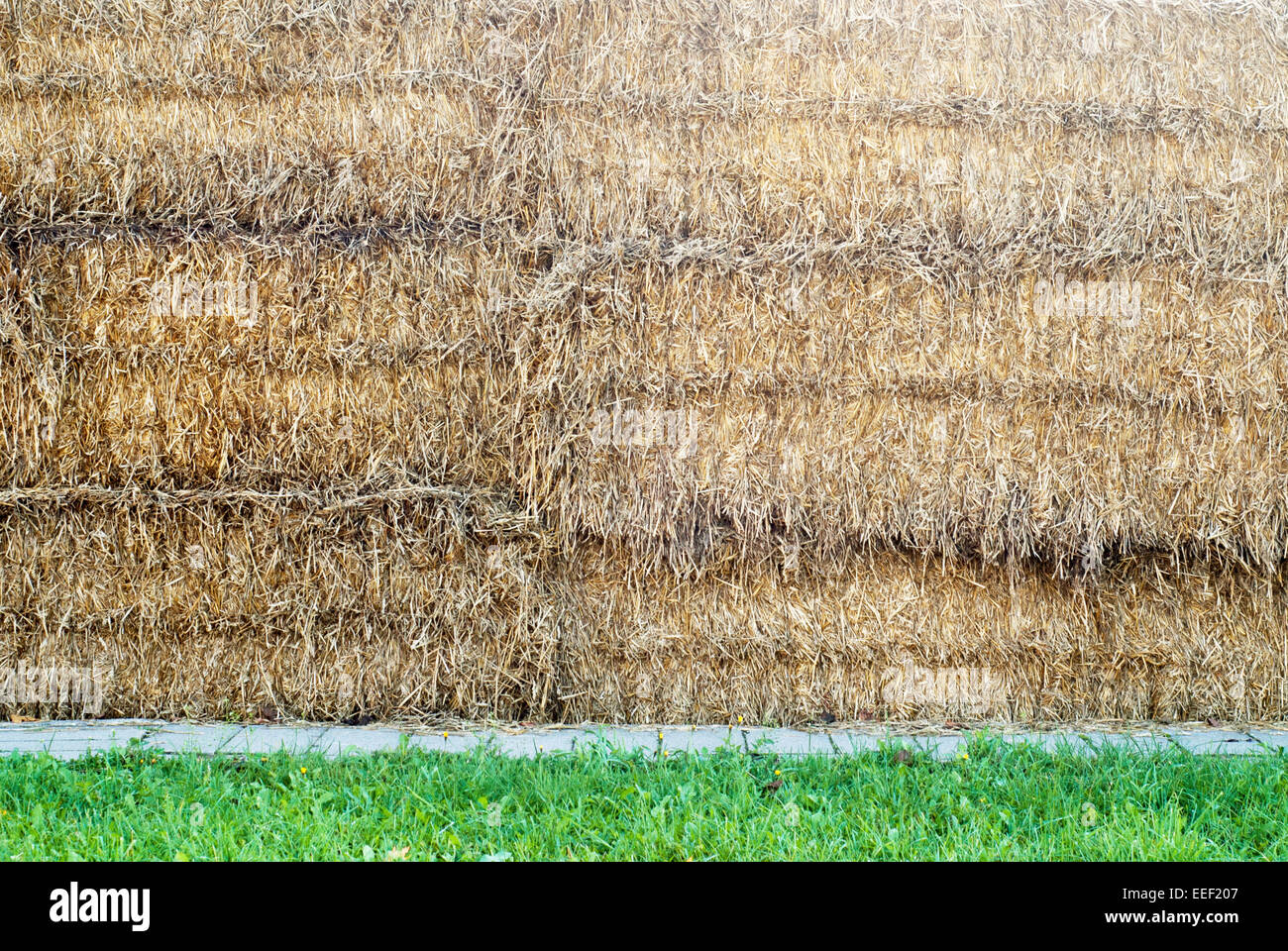 Stacked straw bales on the grass background Stock Photo - Alamy