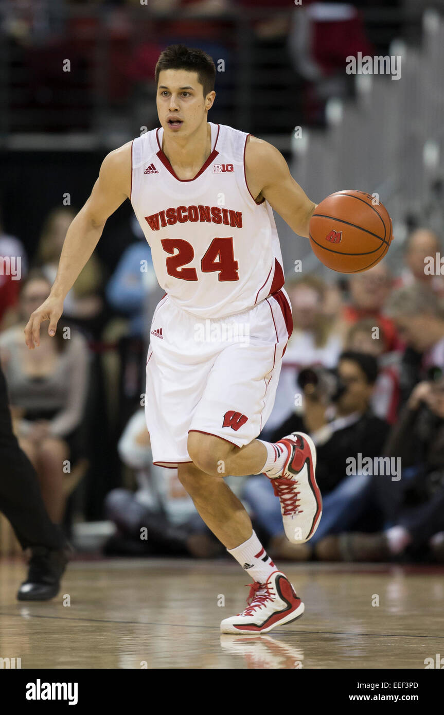 January 15, 2015: Wisconsin Badgers guard Bronson Koenig #24 dribbles ...