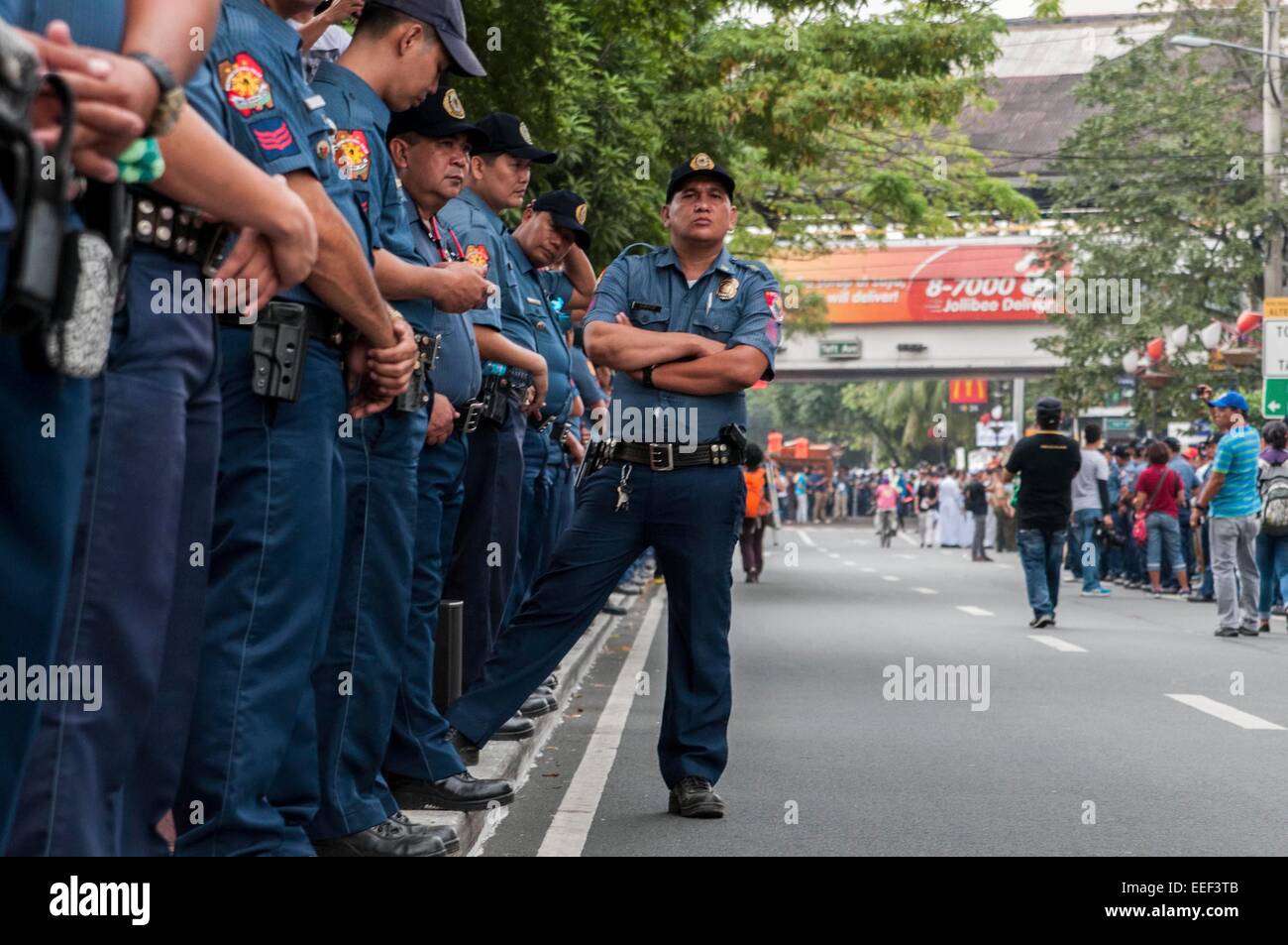 A member of the Philippine National Police (PNP) looks at the end of ...