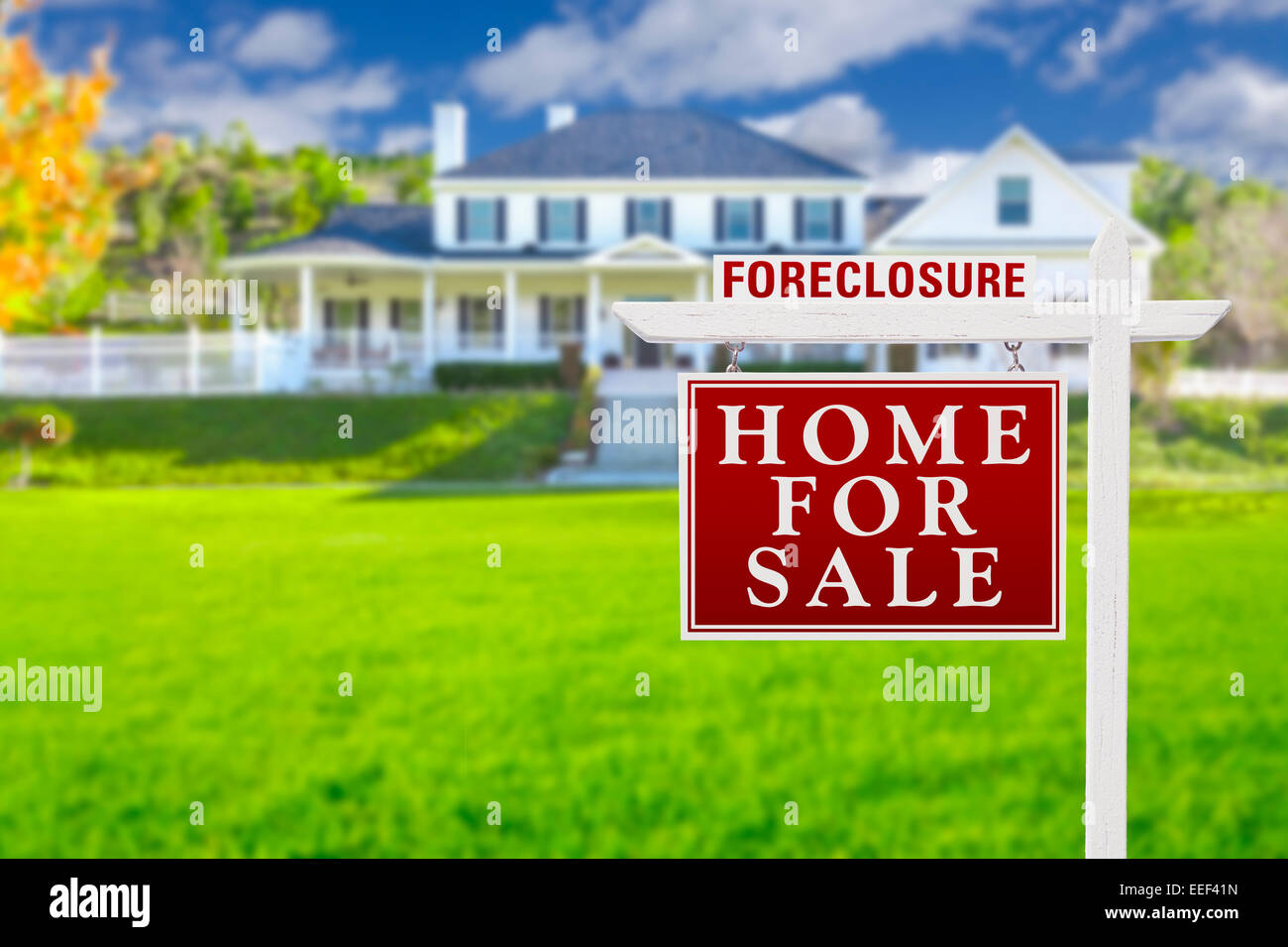 Foreclosure Home For Sale Real Estate Sign in Front of Beautiful ...