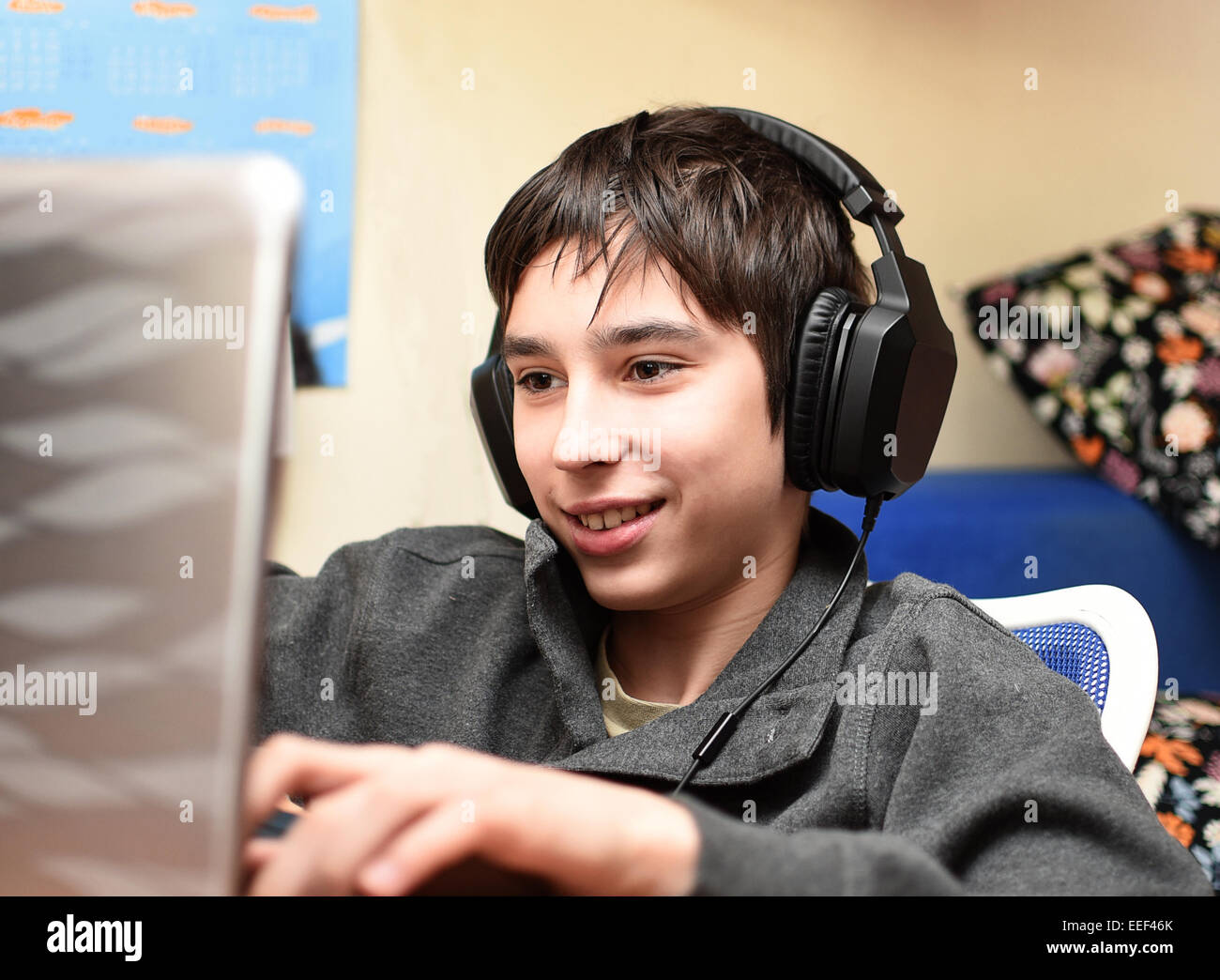 Boy with headphones Stock Photo - Alamy