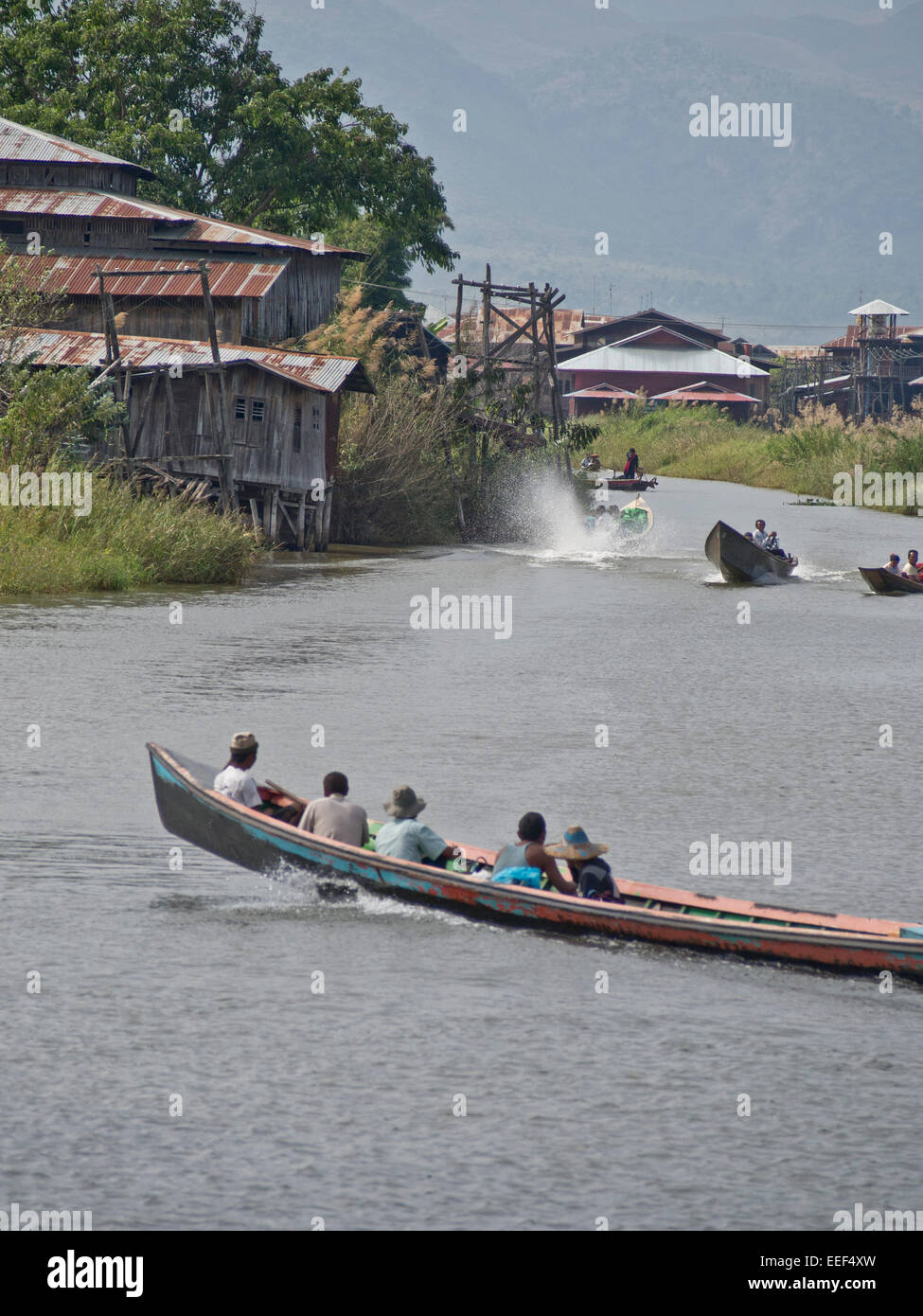 Tourist boats in Inle lake, Shan state, Myanmar Stock Photo - Alamy