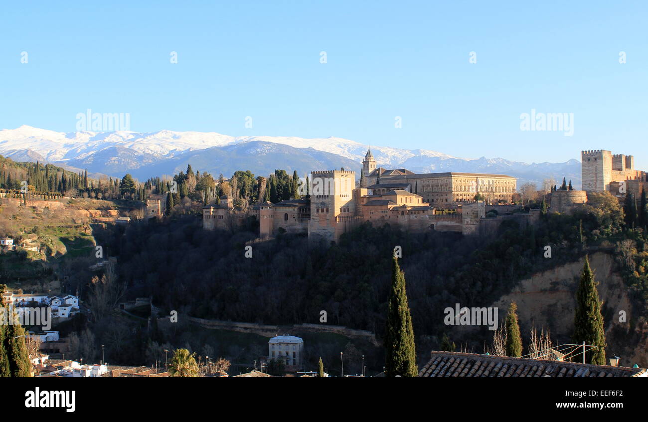 Alhambra palace & fortress in Granada, Spain, seen from Albaicín hill ...